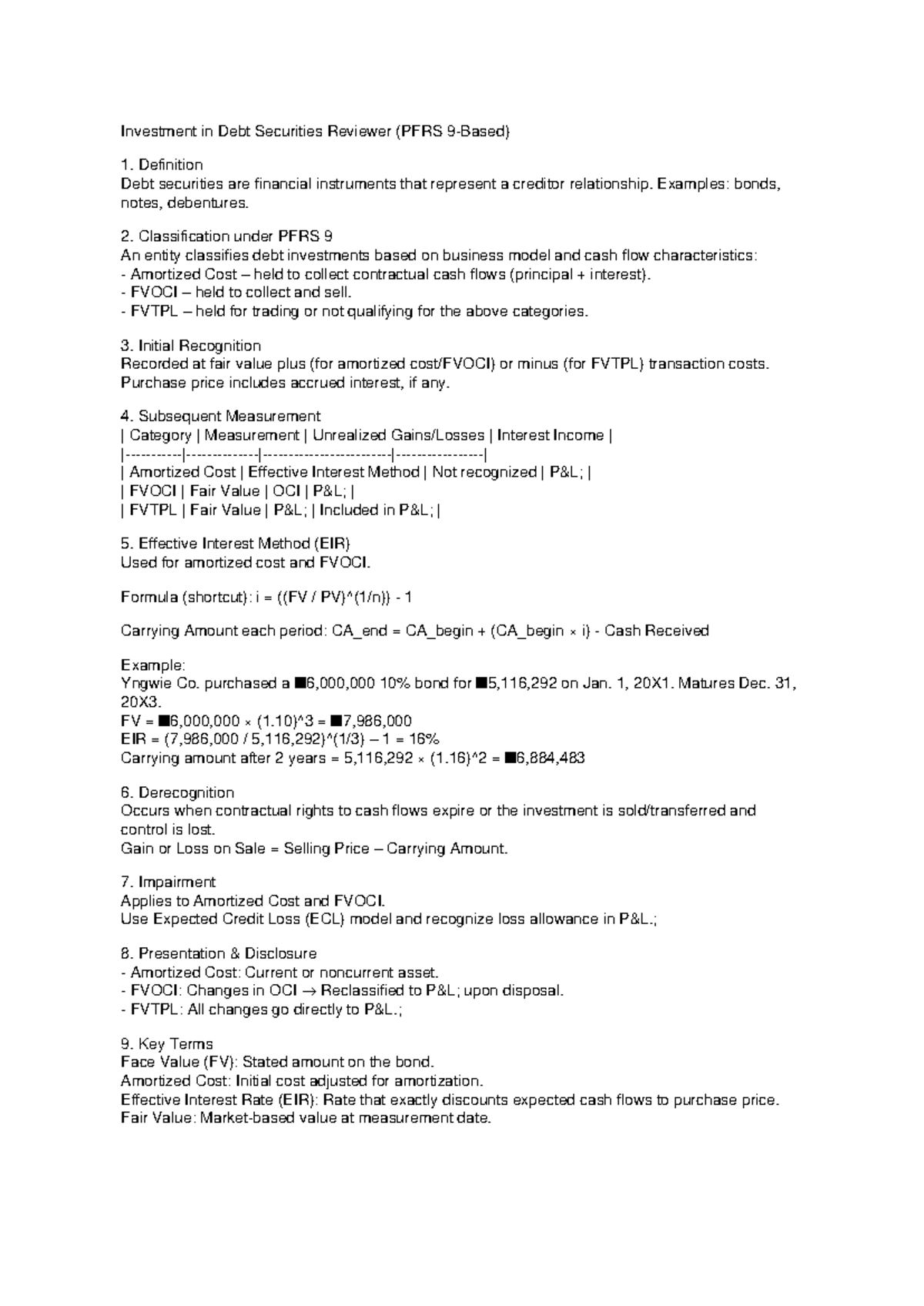 Investment in Debt Securities Review (PFRS) - Key Concepts & Methods ...