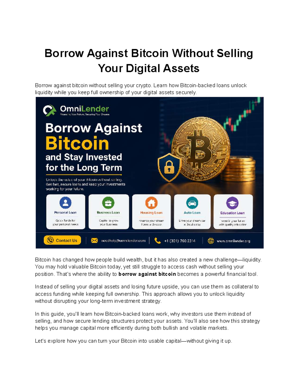 Borrowing Against Bitcoin: Unlocking Liquidity Without Selling - Studocu