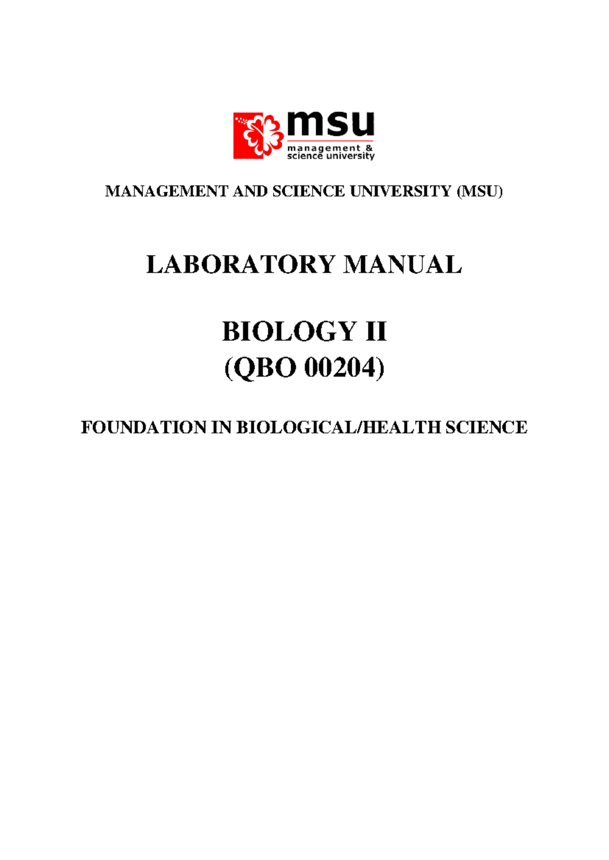 QBO00204 Laboratory Manual - MANAGEMENT AND SCIENCE UNIVERSITY (MSU ...