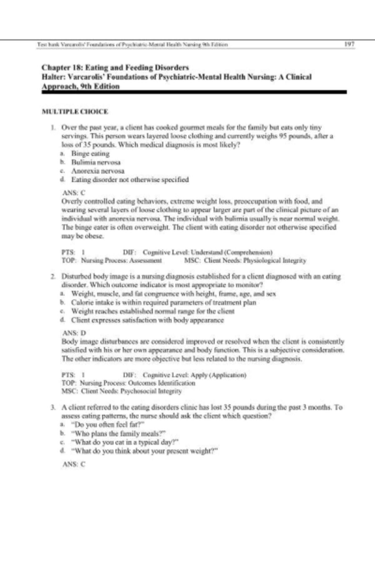 Test Bank: Foundations of Health Nursing 9th Ed. - Chapter 18: Eating ...