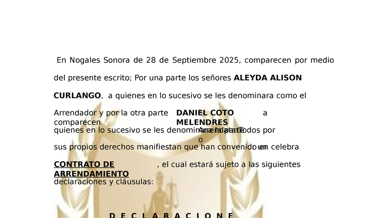 Contrato de Arrendamiento entre ALEYDA ALISON CURLANGO y DANIEL COTO ...