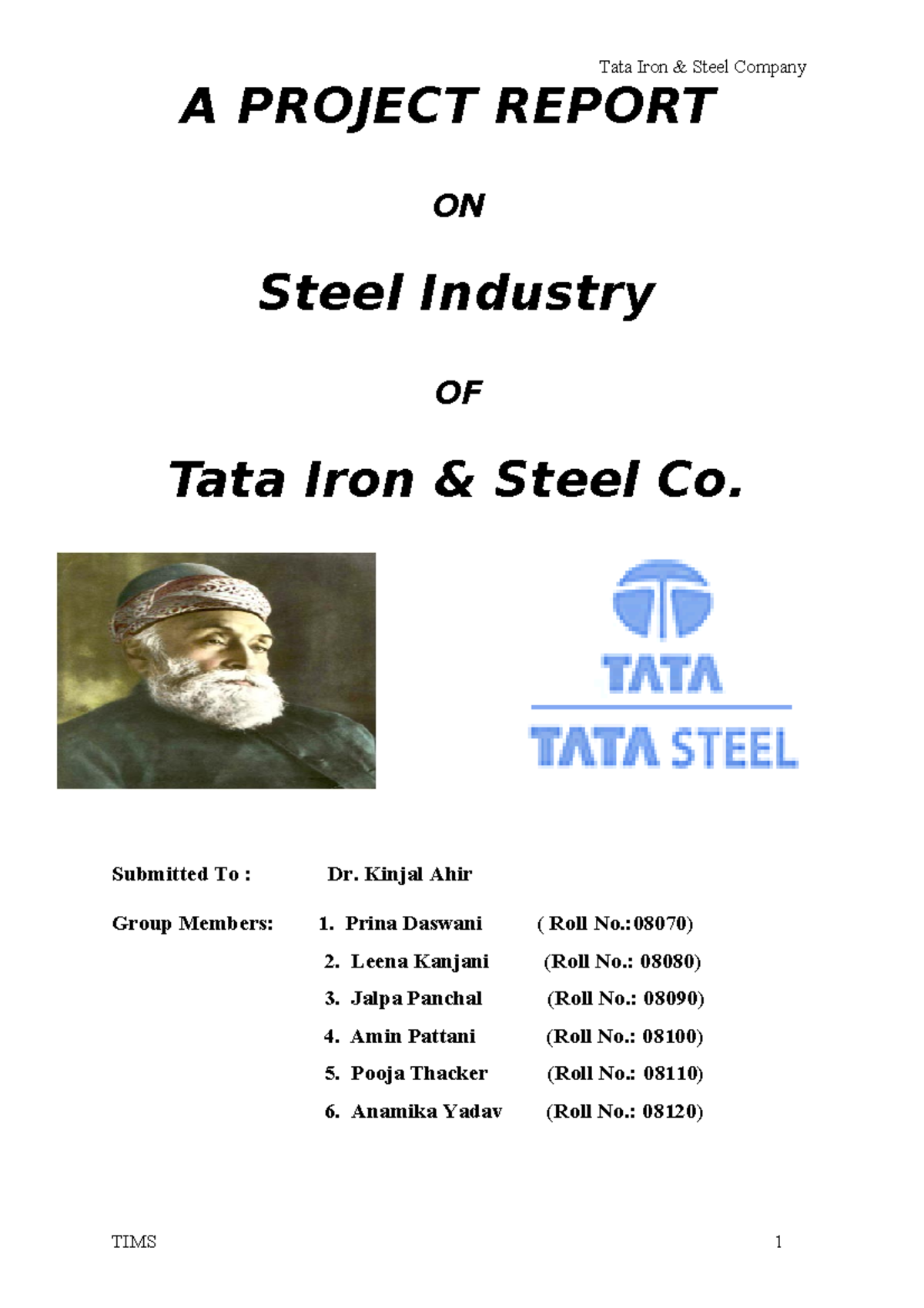 Project report on TATA Steel - A PROJECT REPORT ON Steel Industry OF ...