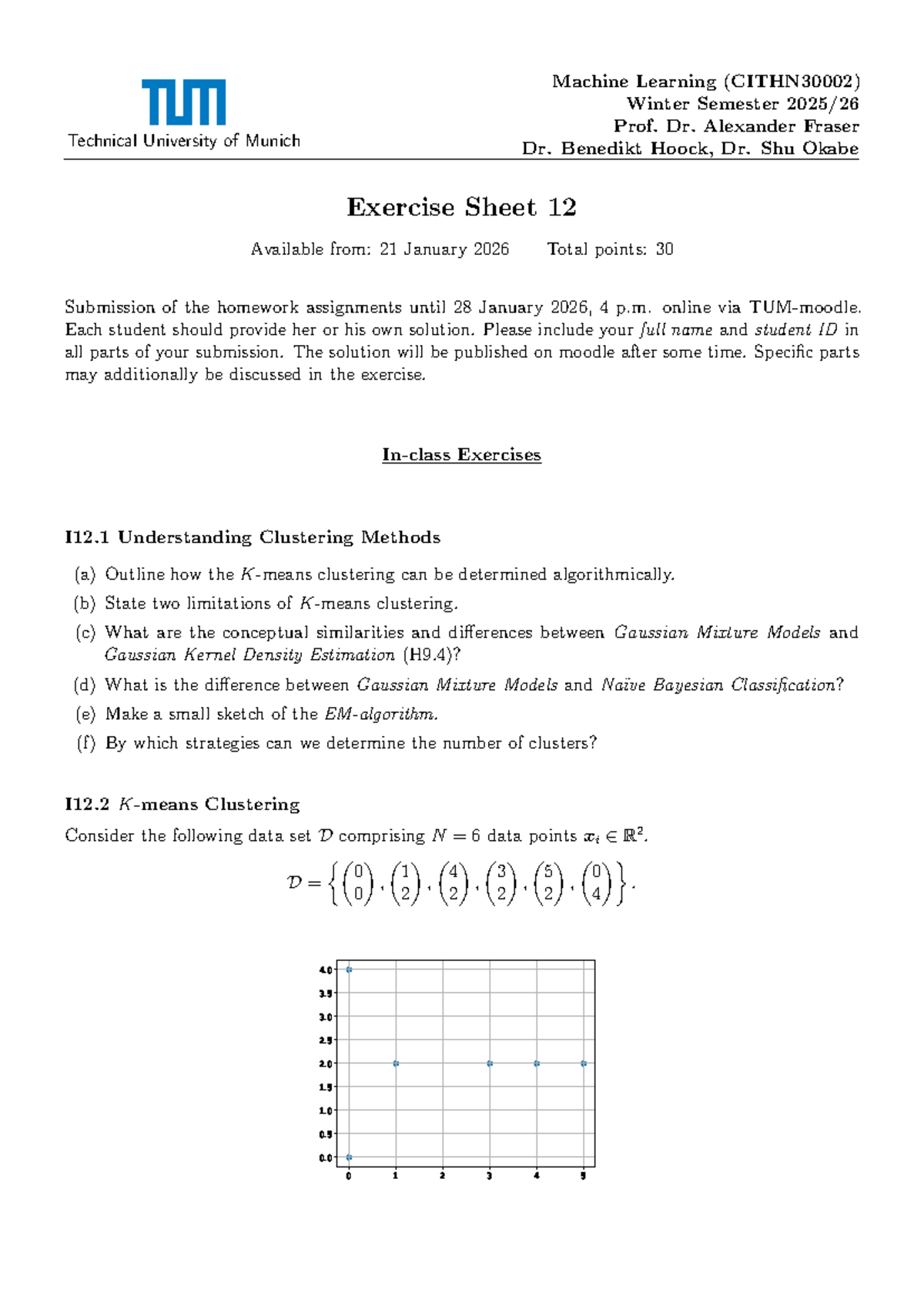 Exercise Sheet 12: Machine Learning (Winter Semester) - Studocu
