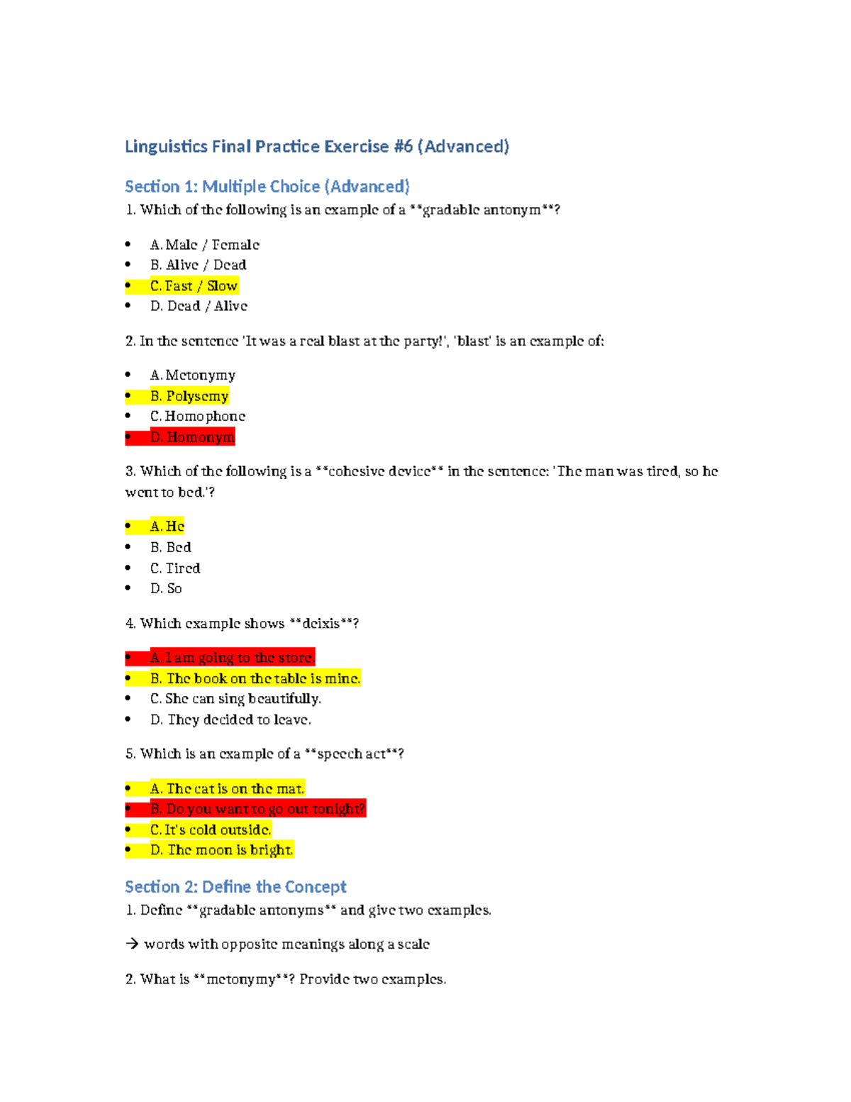 Linguistics Practice Exercise 6: Final Exam Review (Advanced) - Studocu