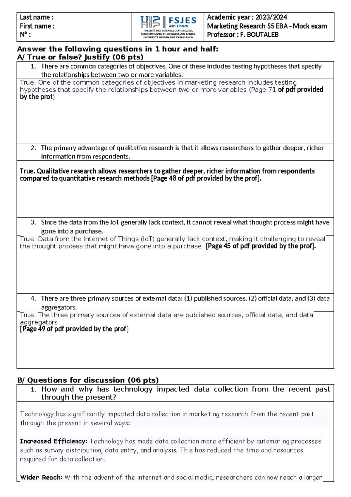 Mock Ex RM Answers Ai generated - Last name : First name : N ...