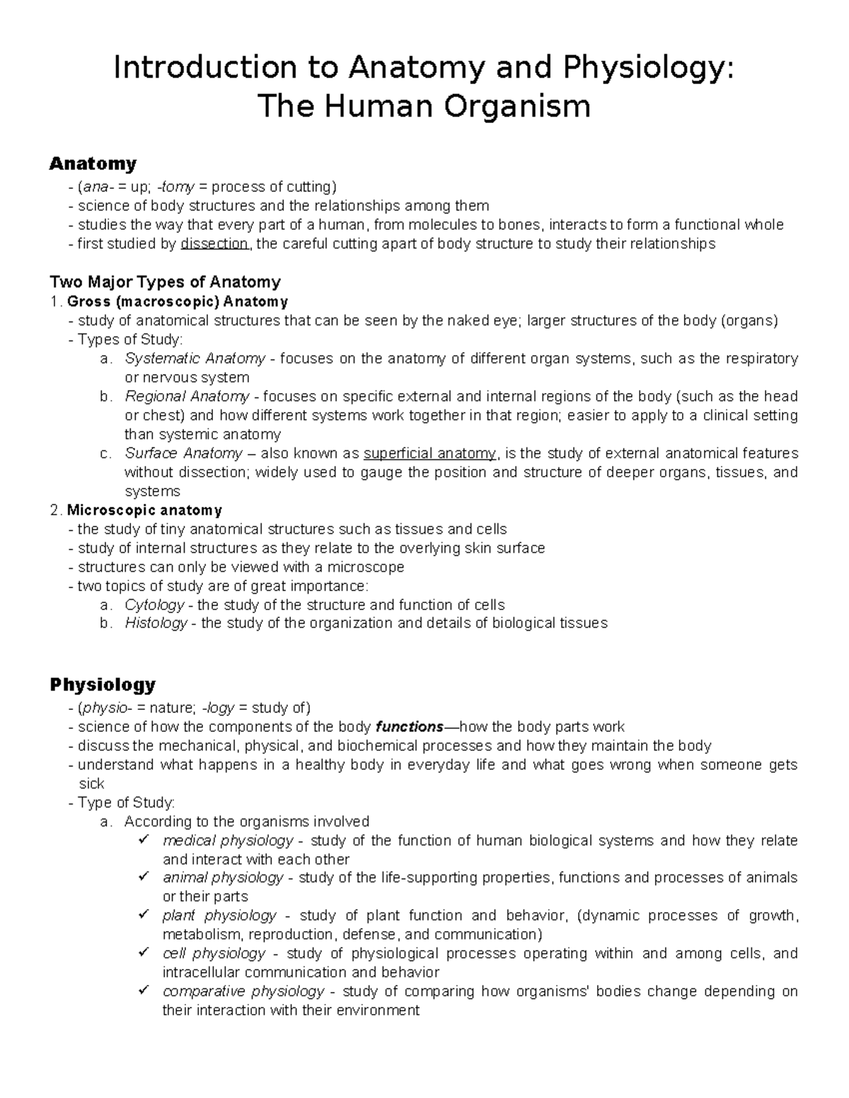 Introduction to Anatomy and Physiology: The Human Organism (BIO101 ...