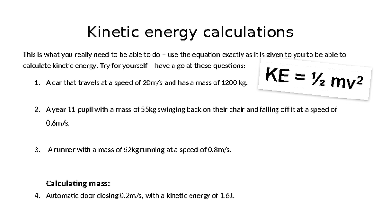 1.5 Kinetic Energy Calculations v2 with Answers - Studocu