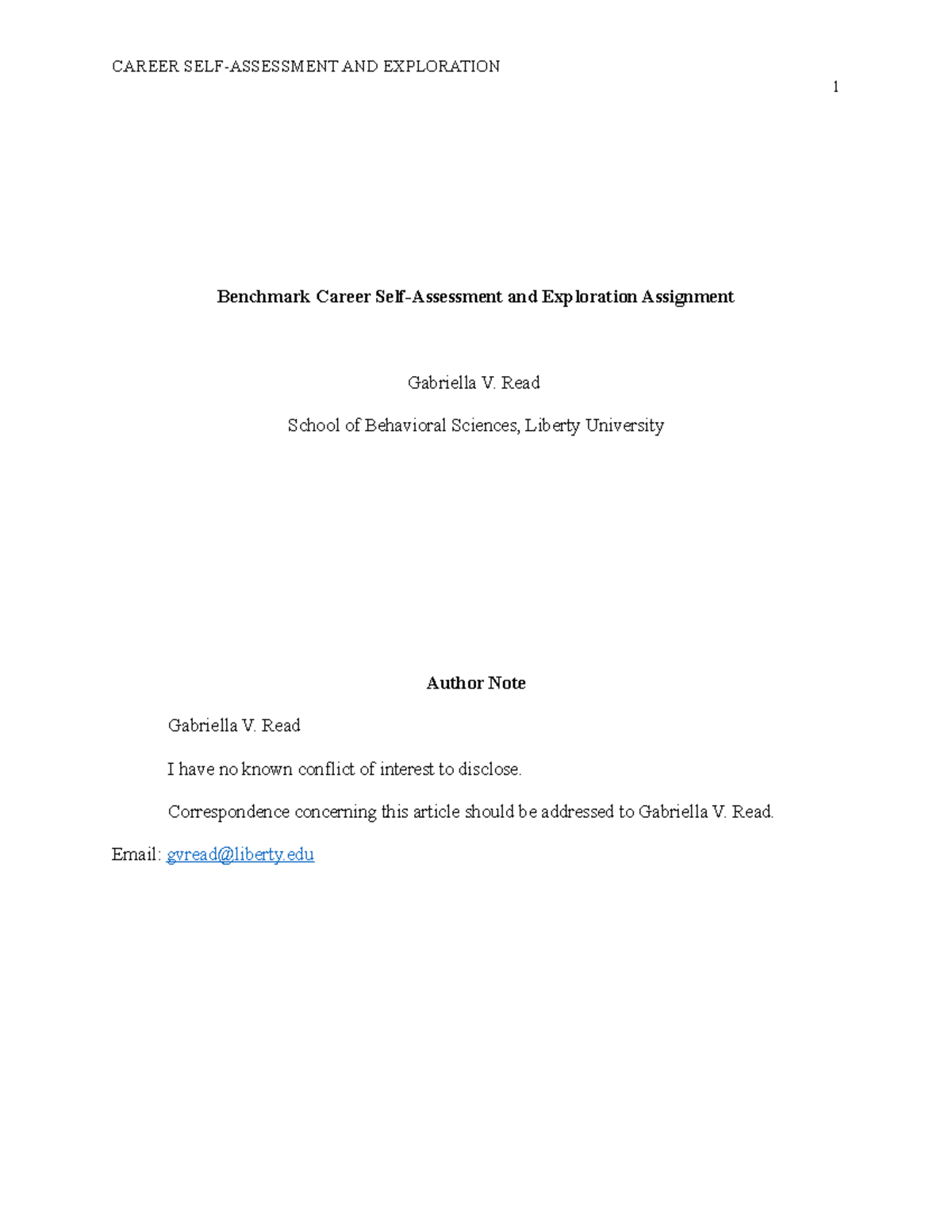 Benchmark Career Self-Assesment and Exploration Assignment - Read ...
