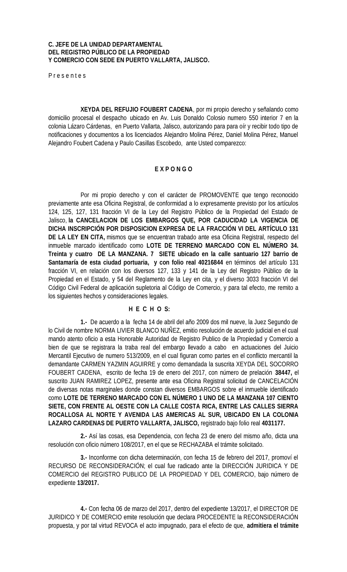 Escrito de Cancelación de Embargo Mercantil - Jalisco 2018 - Studocu
