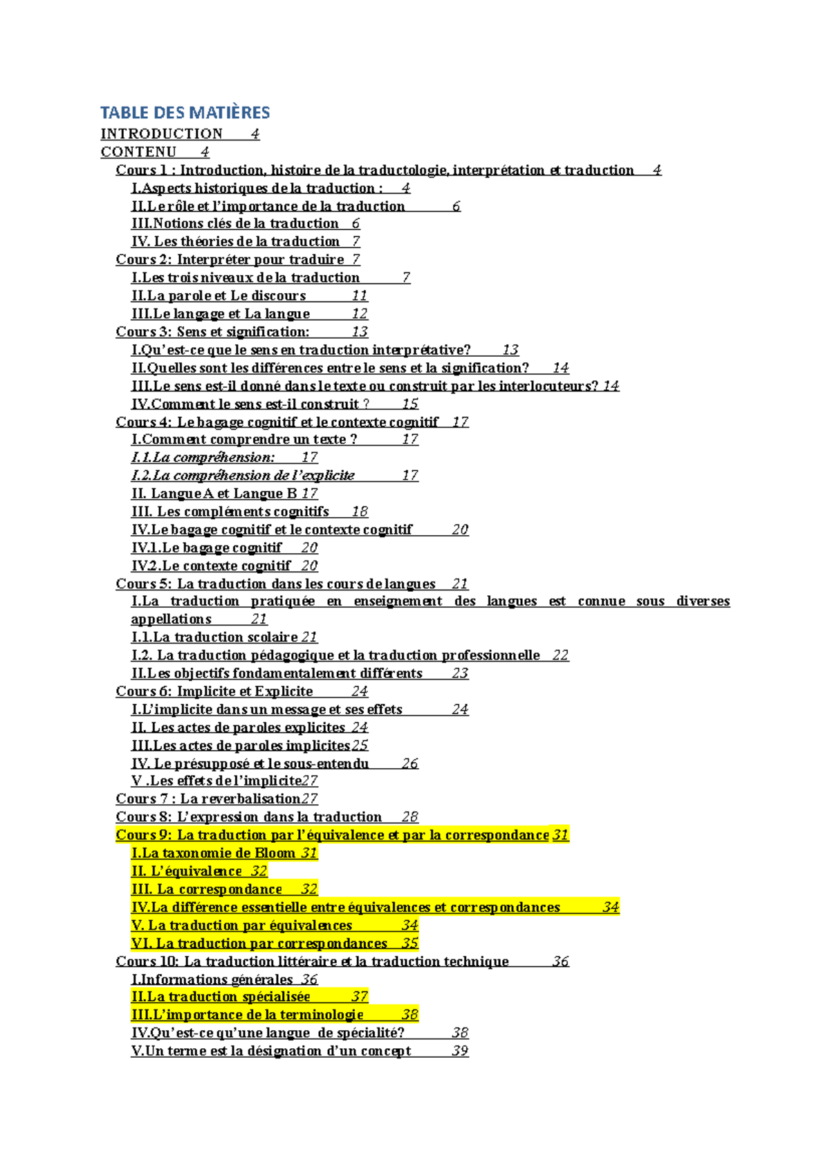 La théorie de la traduction - TABLE DES MATIÈRES INTRODUCTION CONTENU ...
