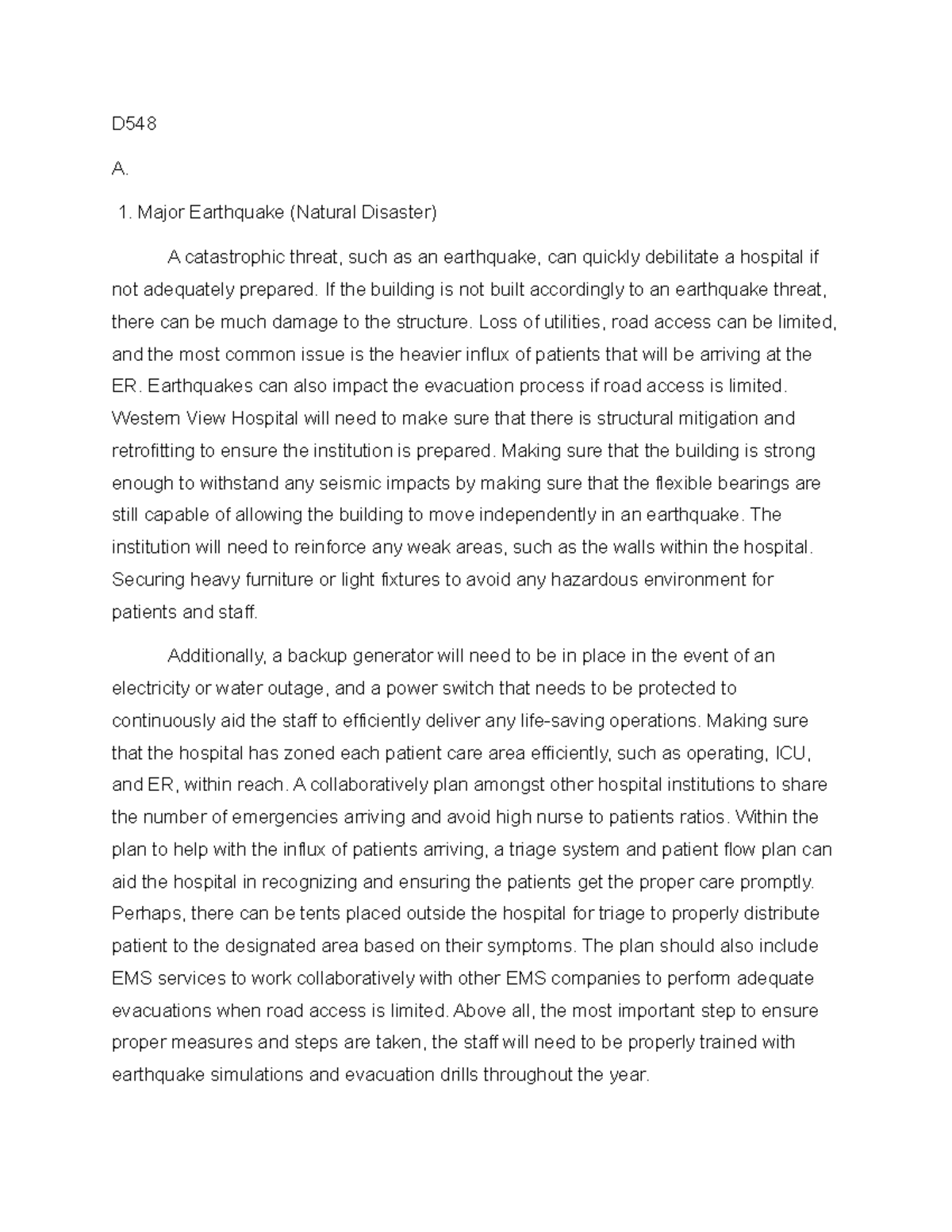 D548 Final Exam: Emergency Preparedness Strategies for Hospitals - Studocu