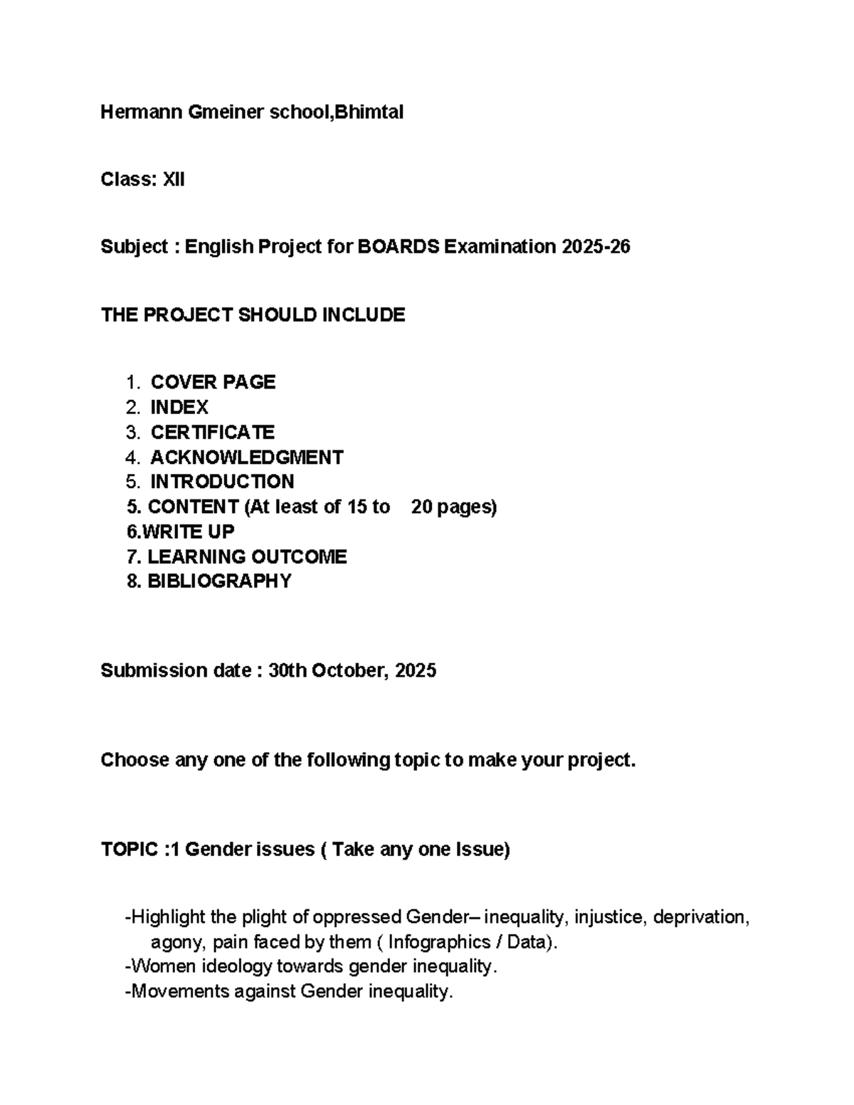 Class XII English Project: Gender Issues & Resilience Insights - Studocu