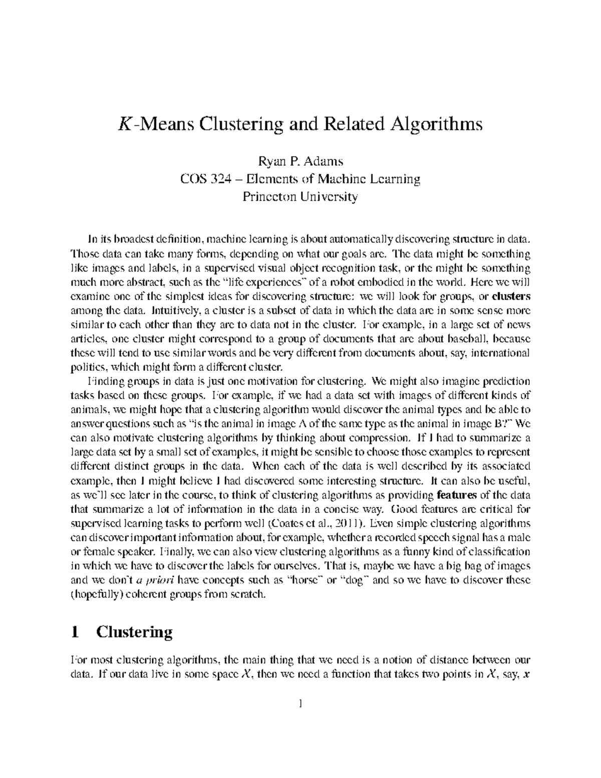 K-Means Clustering and Algorithms Overview - COS 324 Machine Learning - Studocu
