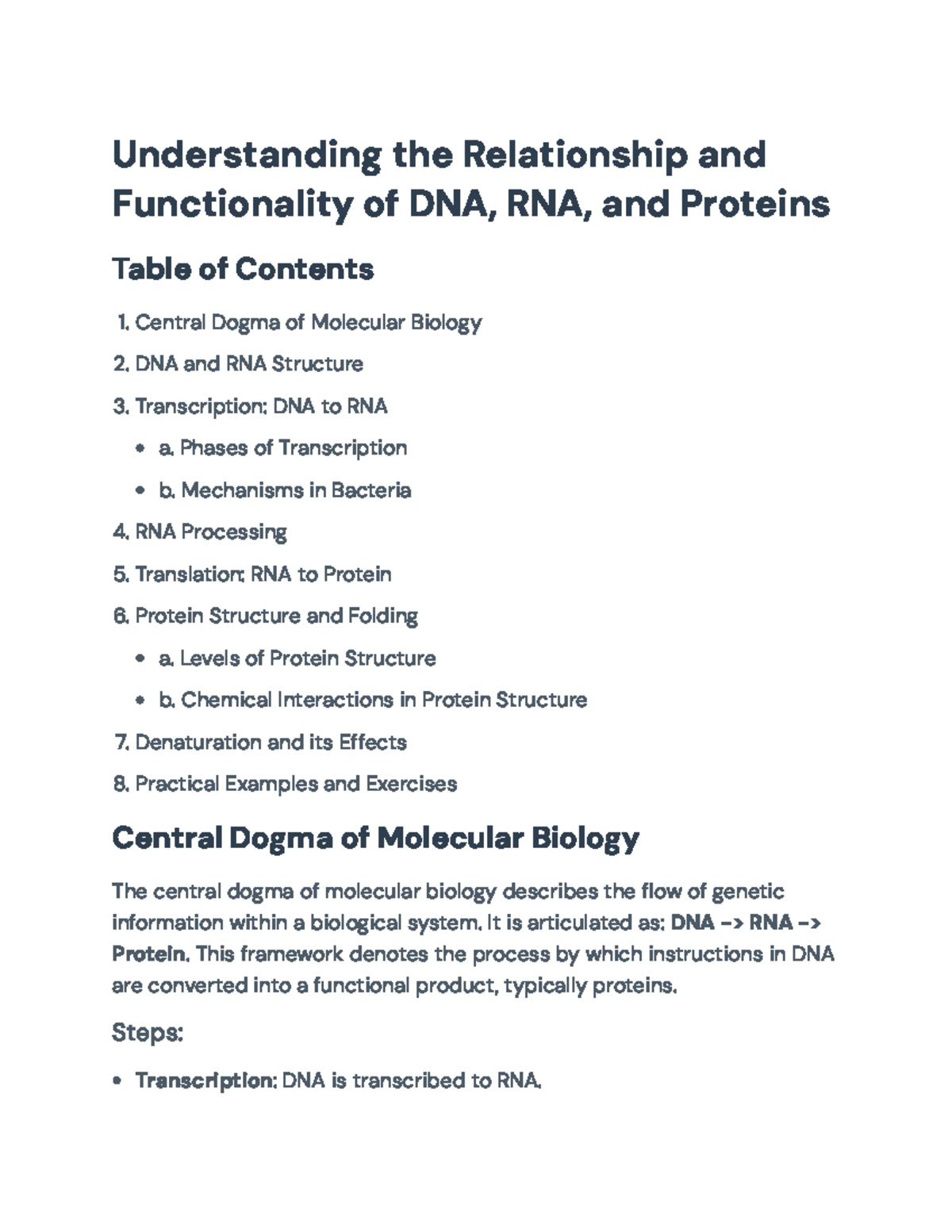 Molecular Biology: Understanding DNA, RNA, and Protein Functionality ...