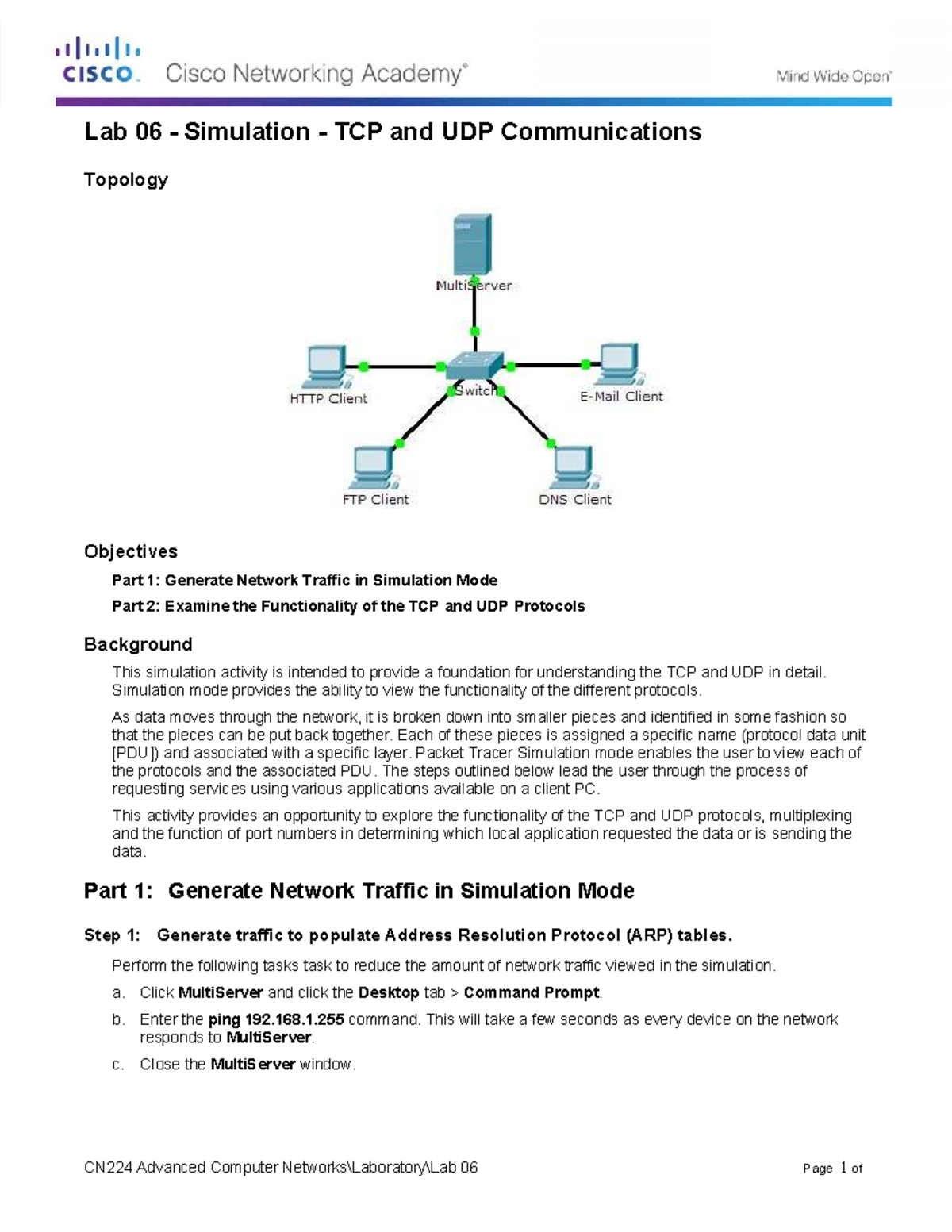 CN224 Lab 06: Exploring TCP & UDP Simulations and Traffic - Studocu