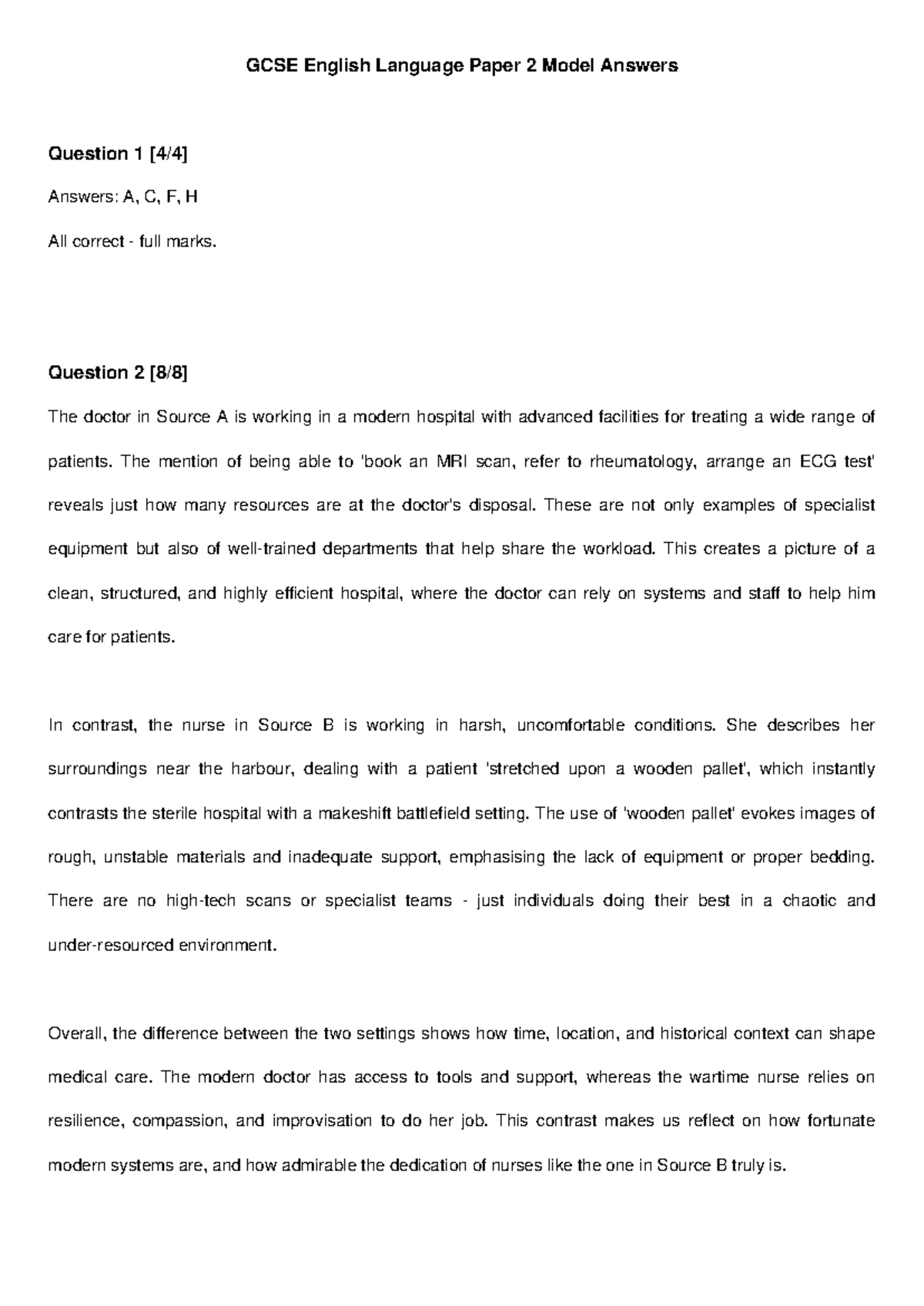 GCSE English Language Paper 2 Model Answers: Insights & Analysis - Studocu