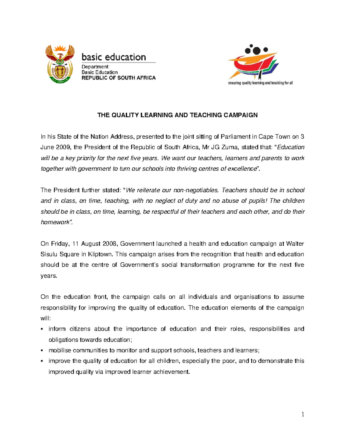 Campaign Commitments for Quality Education - Code for Educators - Studocu