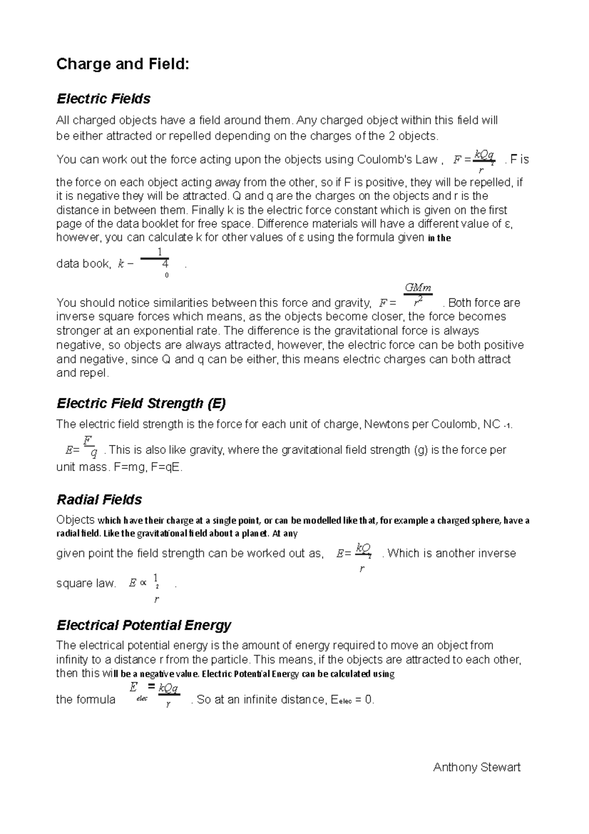 Charge and Field - LECTURE NOTES - Charge and Field: Electric Fields ...