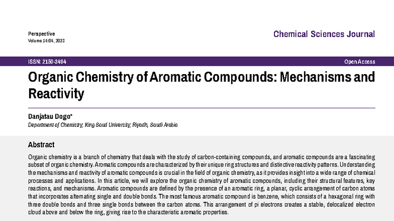 Organic Chemistry of Aromatic Compounds: Mechanisms & Reactivity - Studocu