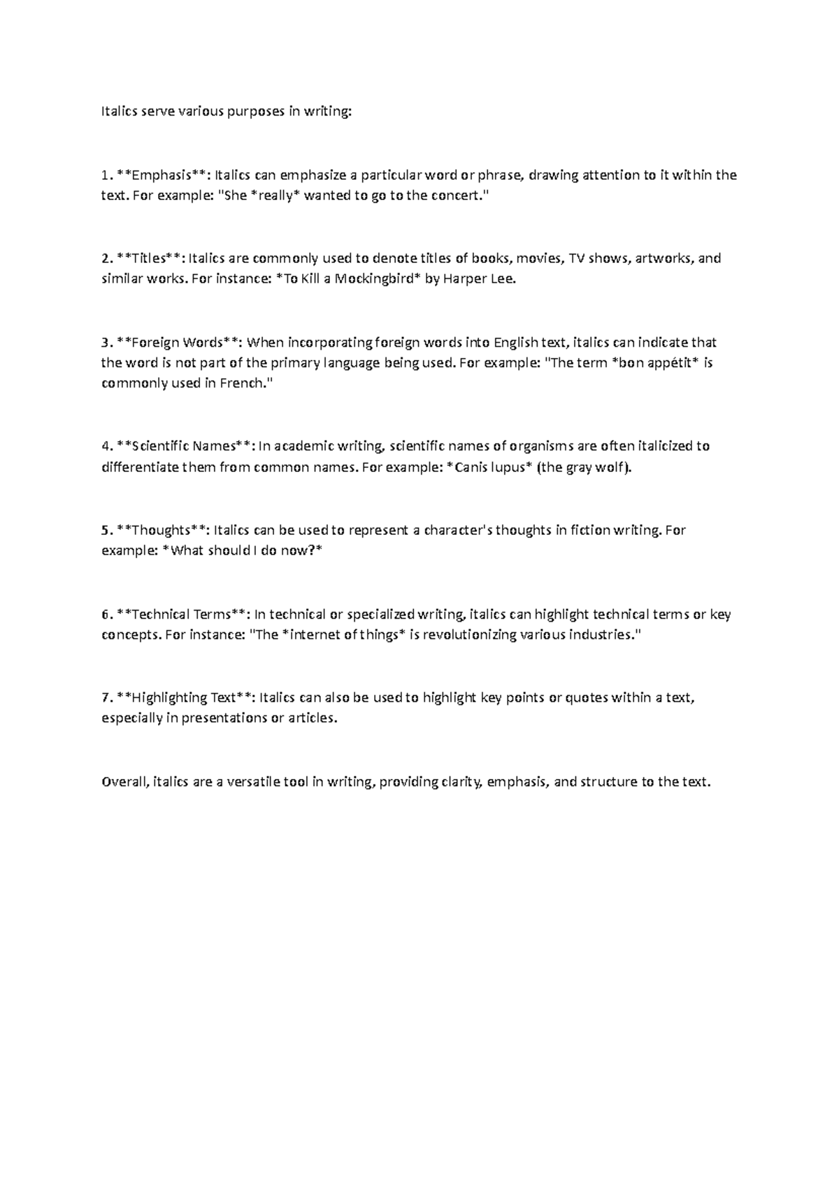 The Purpose of Using Italics in Writing: Emphasis, Titles & More - Studocu