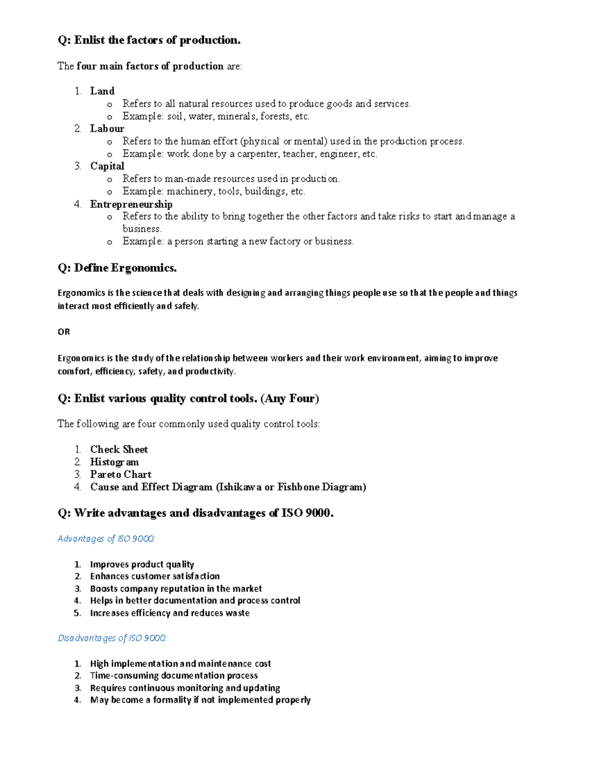 Factors of Production and Quality Control Tools - 22657 1 - Studocu