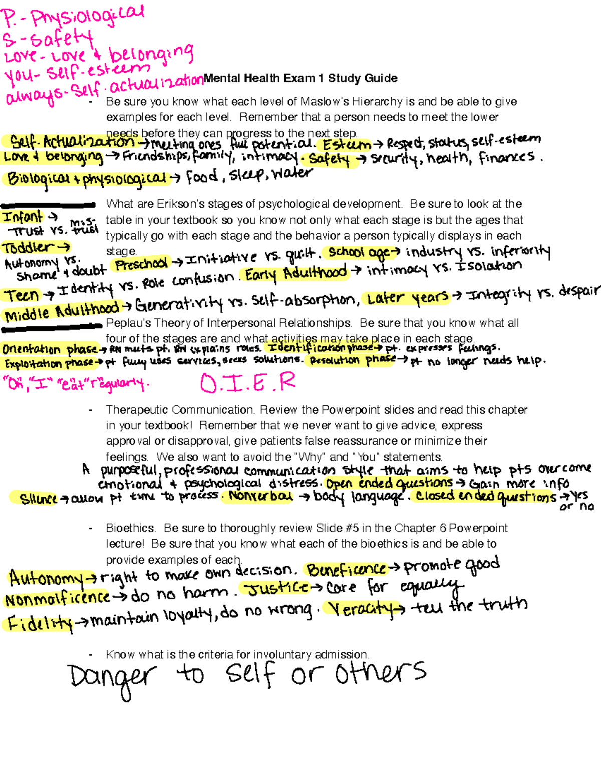 Fall 24 Mental Health Exam -1 Study Guide copy copy - Mental Health ...