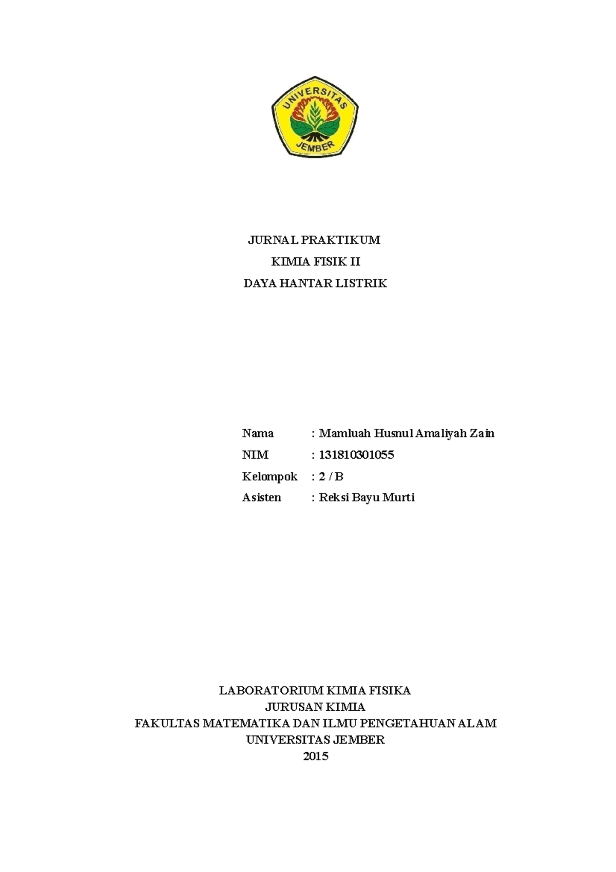 Pengukuran Daya Hantar Listrik: Praktikum Kimia Fisik II - Studocu