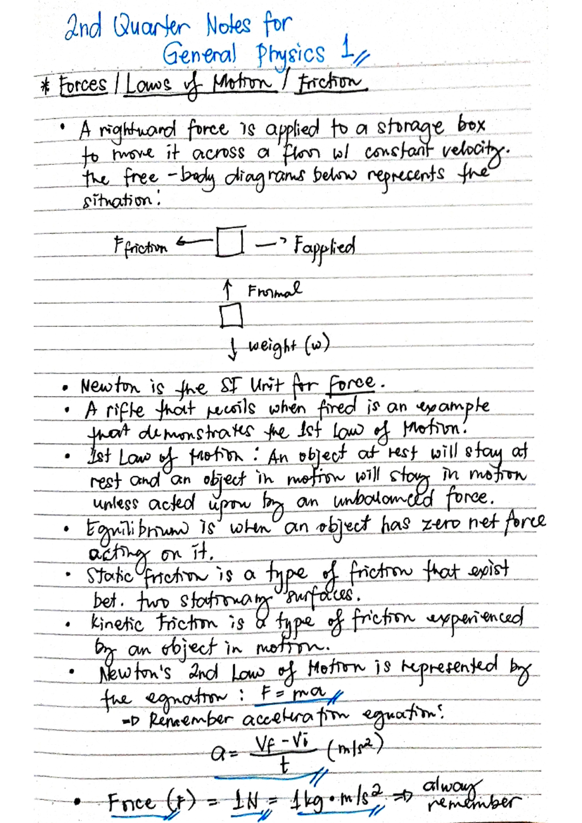 General Physics 1 (GPHY 101) 2nd Quarter Notes: Forces & Waves - Studocu