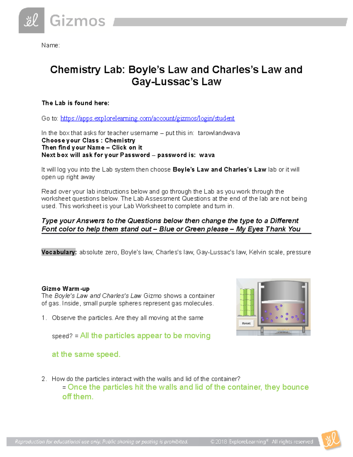 Boyle’s & Charles’s Law Gizmo Lab Notes - CHEM 101 - Studocu