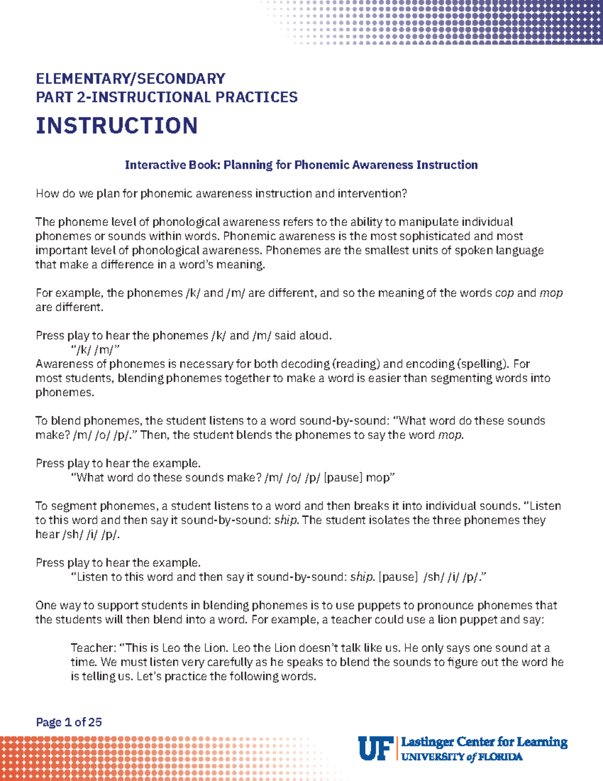 MCES P2: Planning for Phonemic Awareness Instruction and Intervention ...