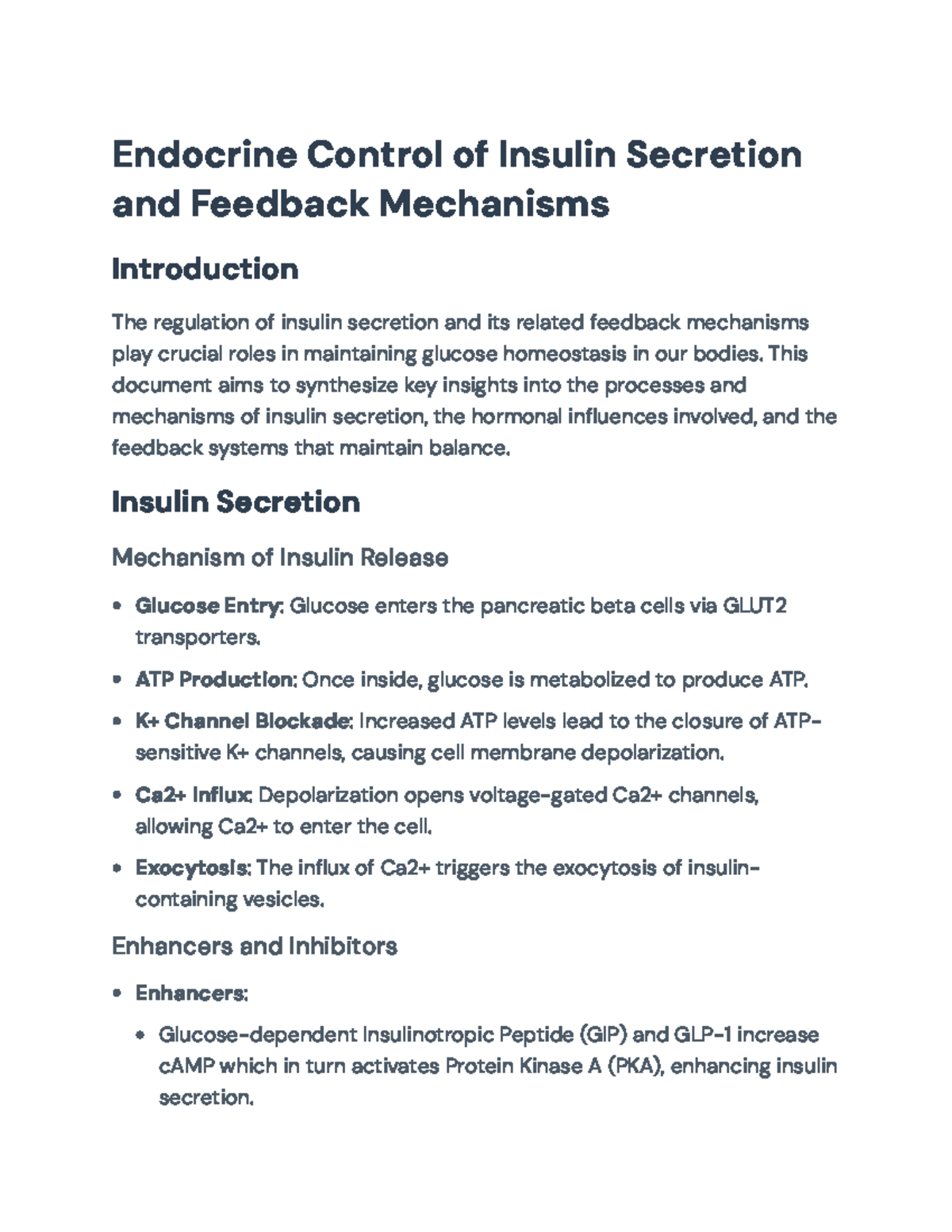 Endocrine Control of Insulin Secretion and Feedback Mechanisms ...