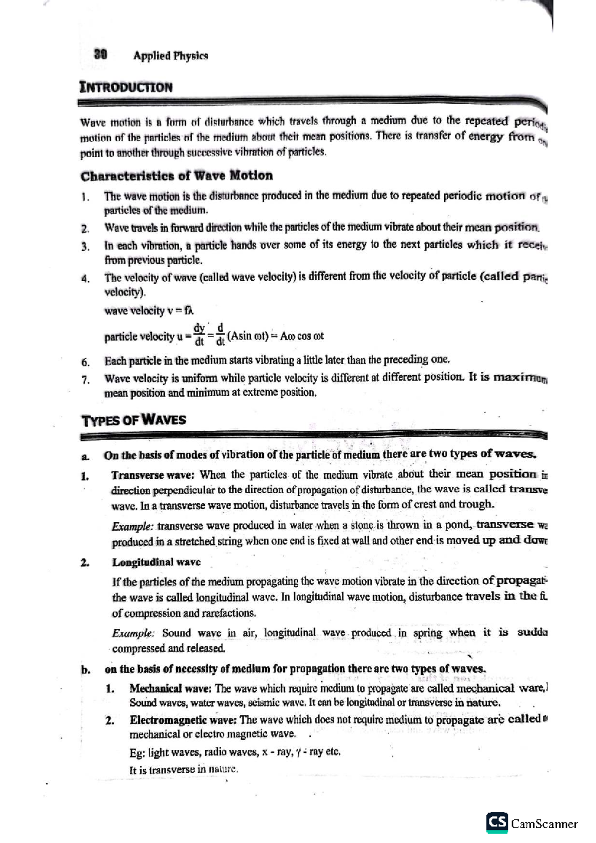 CS 30 Applied Physics: Wave Motion Overview and Key Concepts - Studocu