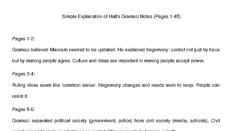 Gramsci's Theories: Summary of Key Concepts (Pages 1-45) - Studocu
