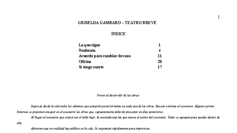 Teatro Breve de Griselda Gambaro: Análisis y Escenas Clave - Studocu
