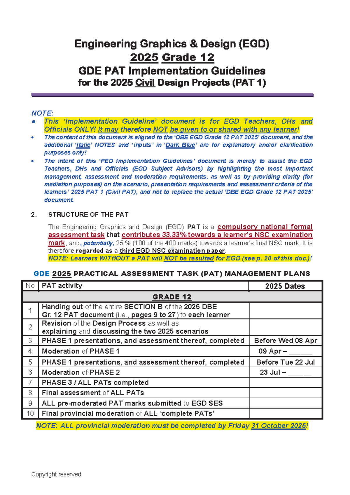 2025 EGD Civil PAT Implementation Guidelines for Grade 12 Teachers ...