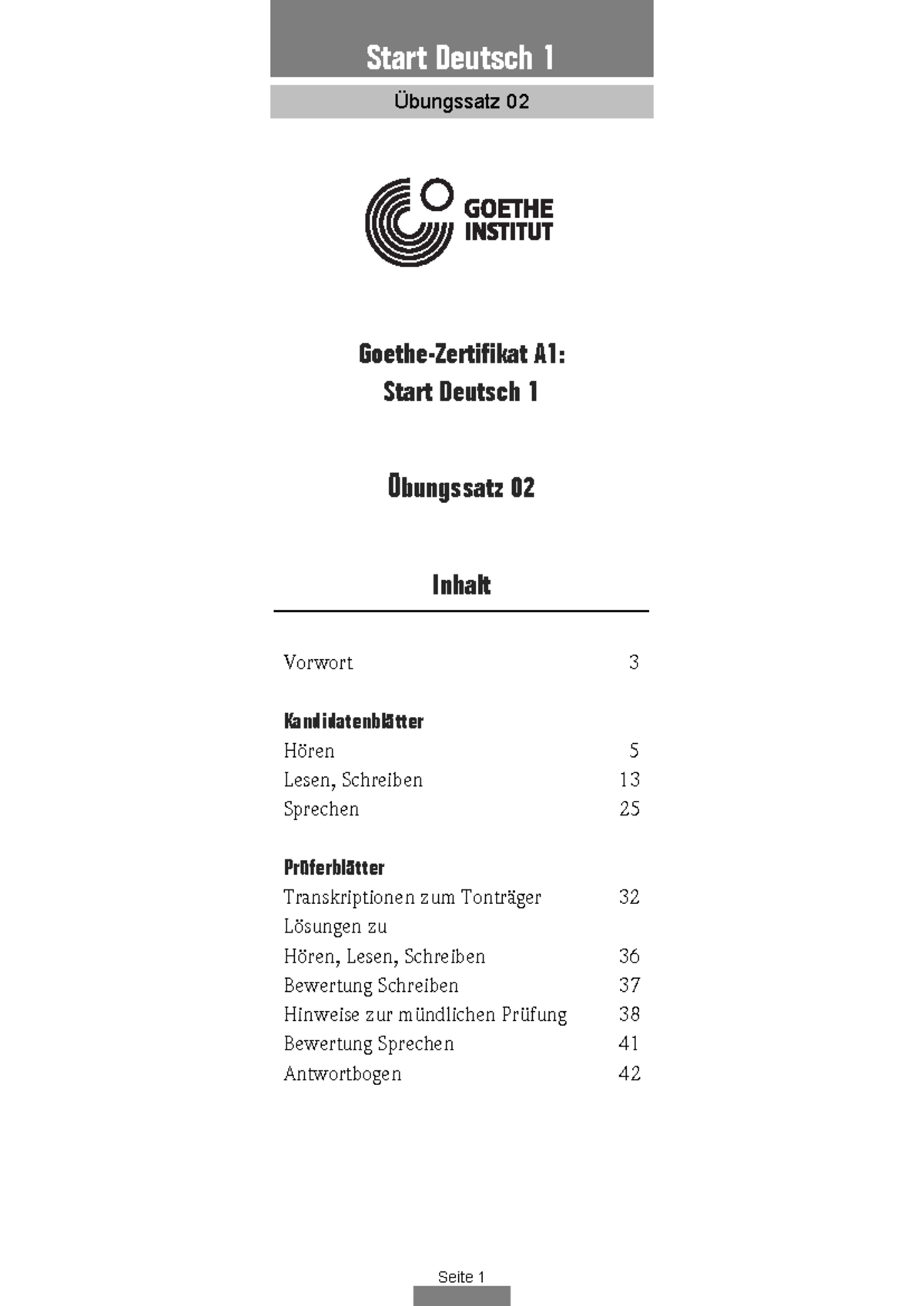 Start Deutsch 1: Übungssatz 02 für das Goethe-Zertifikat A1 - Studocu