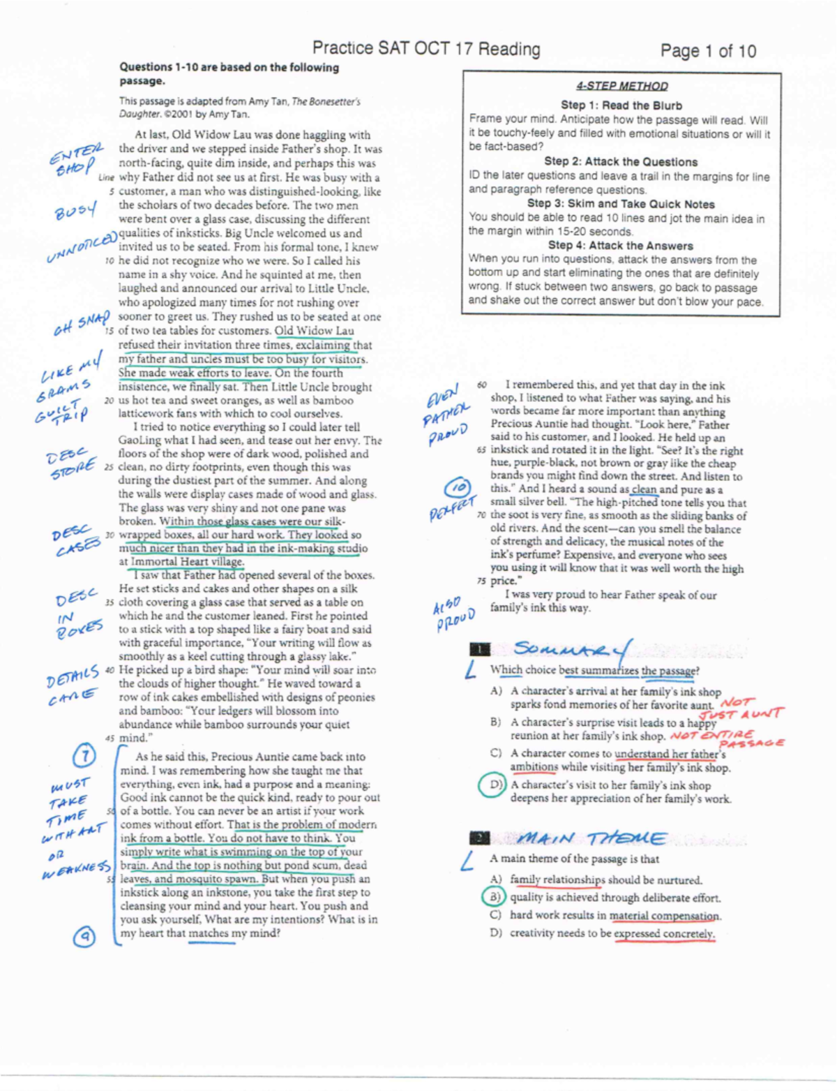 Practice SAT OCT 17 Reading Solutions and Strategies for Success - Studocu