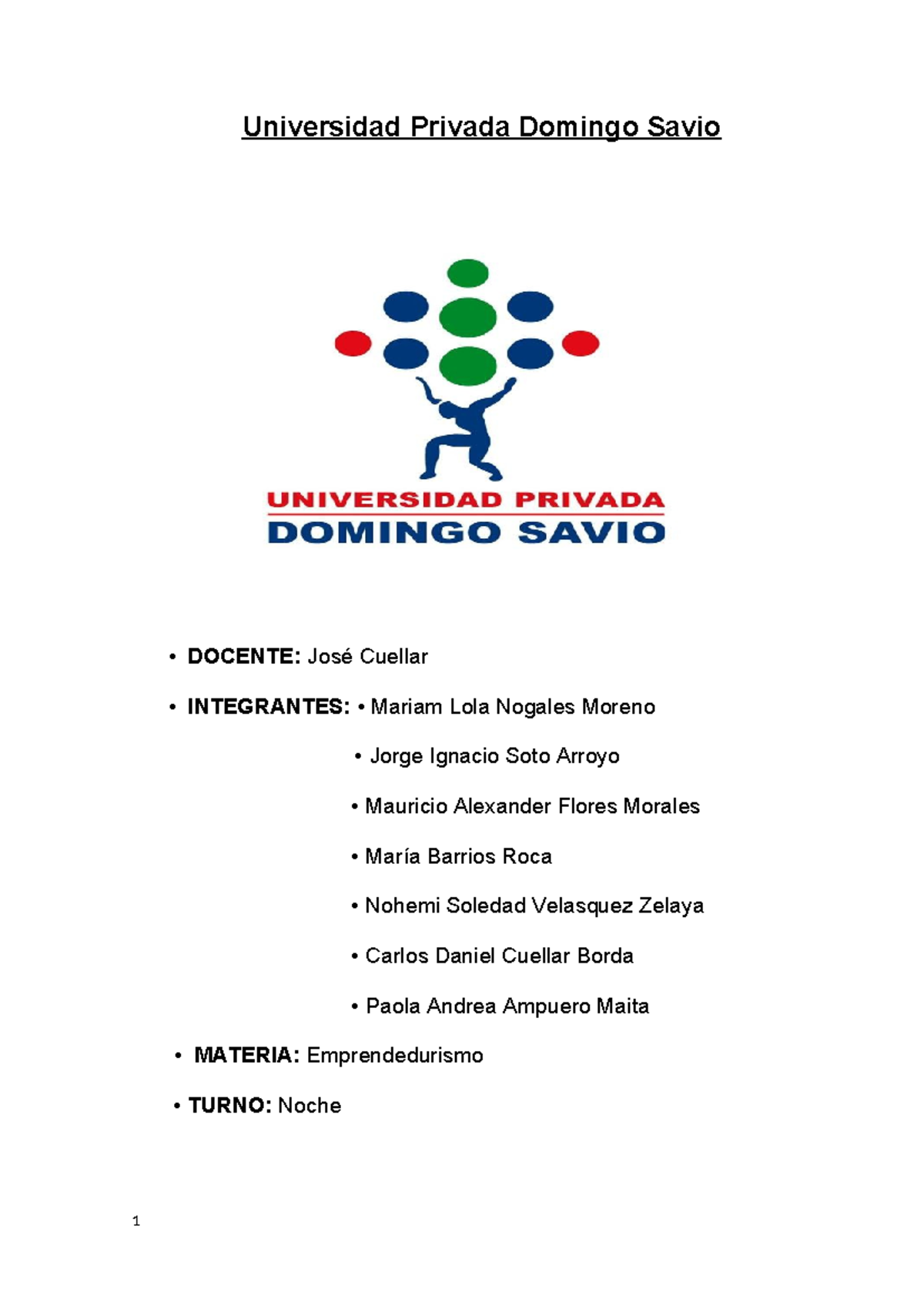 Trabajo grupal - Paco - Universidad Privada Domingo Savio • DOCENTE ...