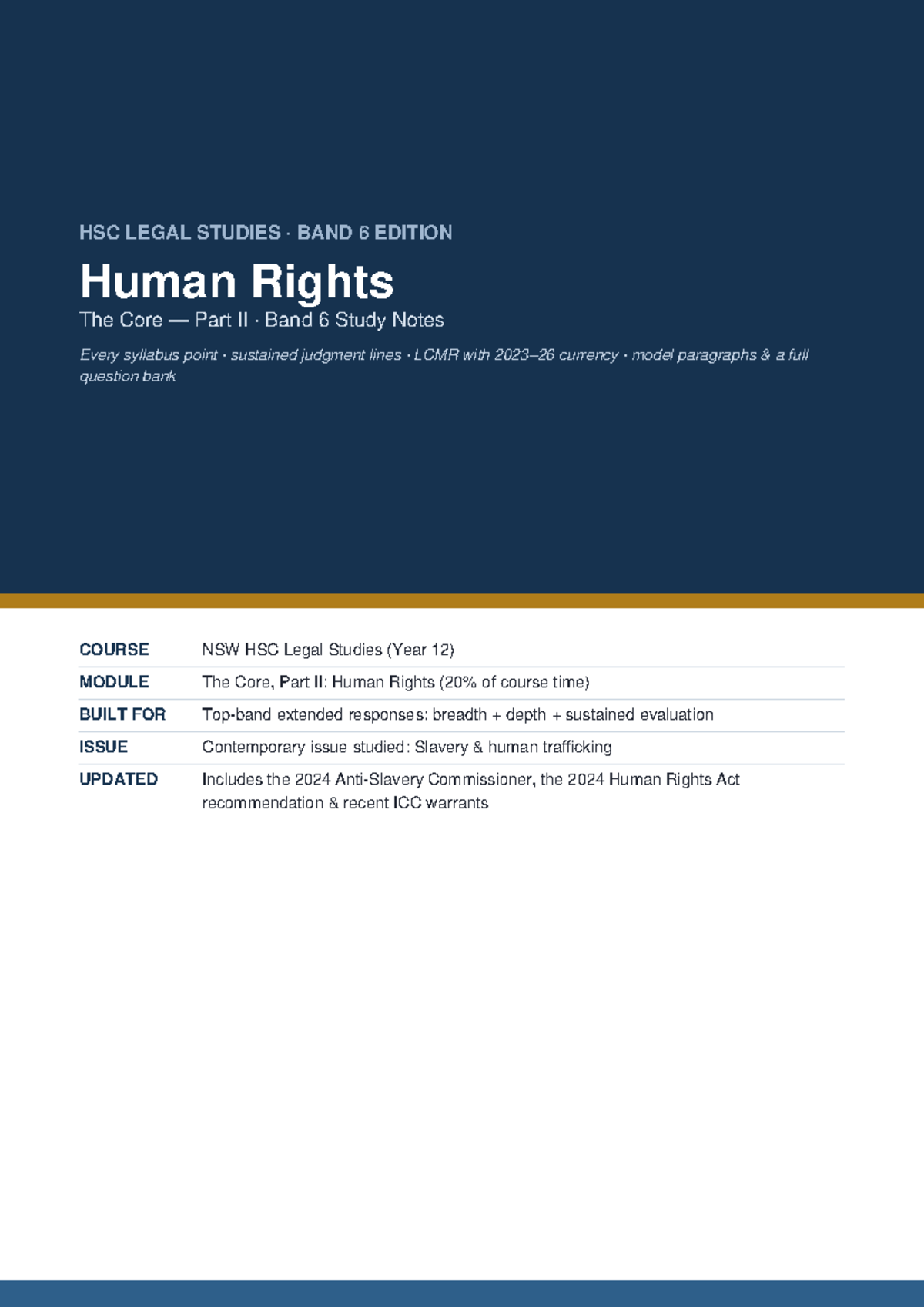 HSC LEGAL STUDIES (YEAR 12) HUMAN RIGHTS BAND 6 STUDY NOTES - Studocu
