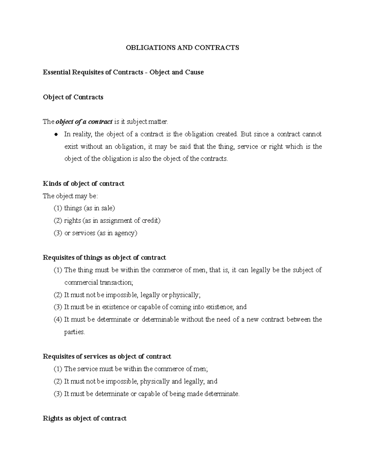 Essential Requisites of Contracts: Object & Cause Overview (LAW 101 ...