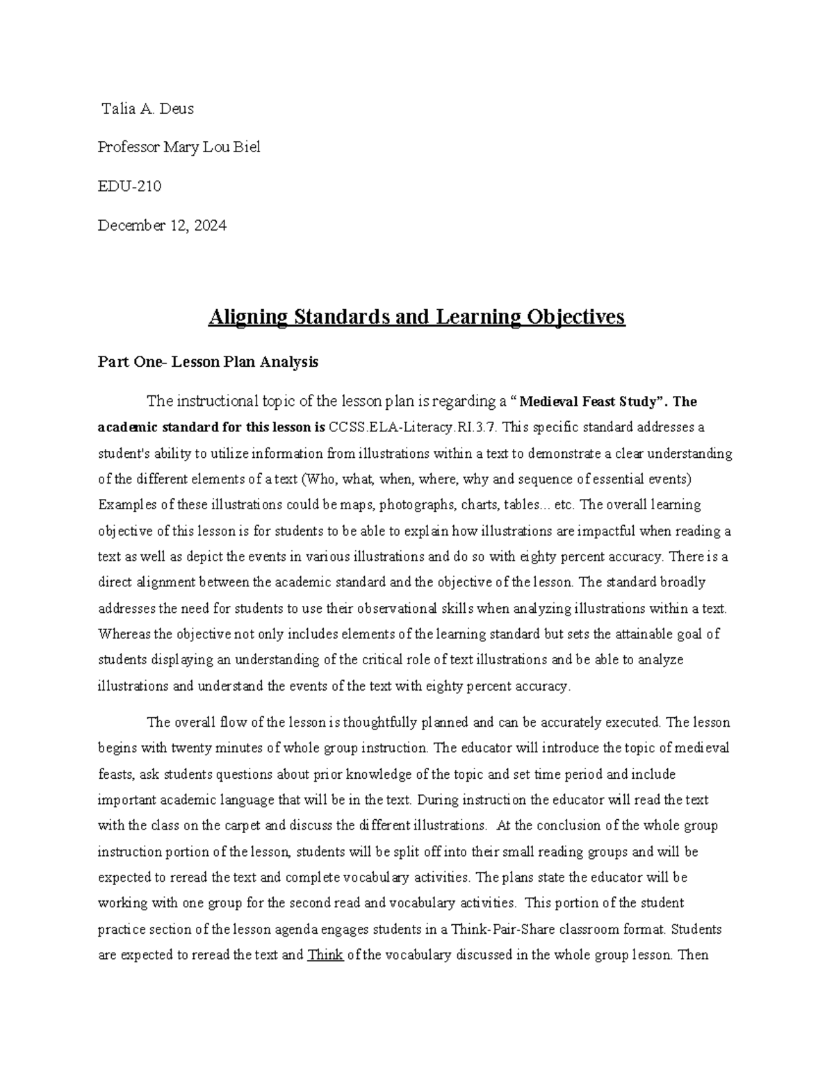Topic 2-Aligning Standards and Learning Objectives - Talia A. Deus ...