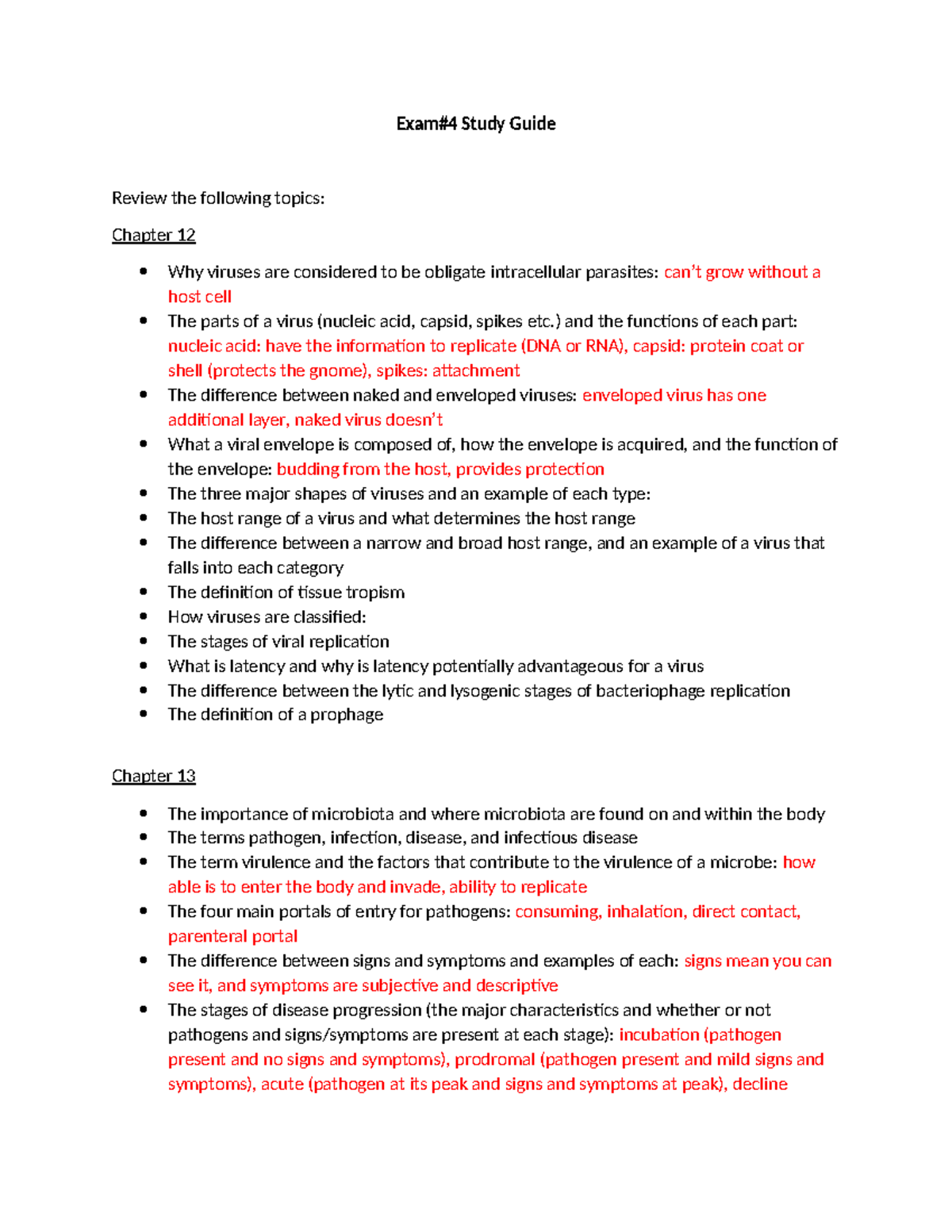 EXAM#4 Study Guide: Viruses & Microbiota (Chapters 12-13) Spring 2025 ...