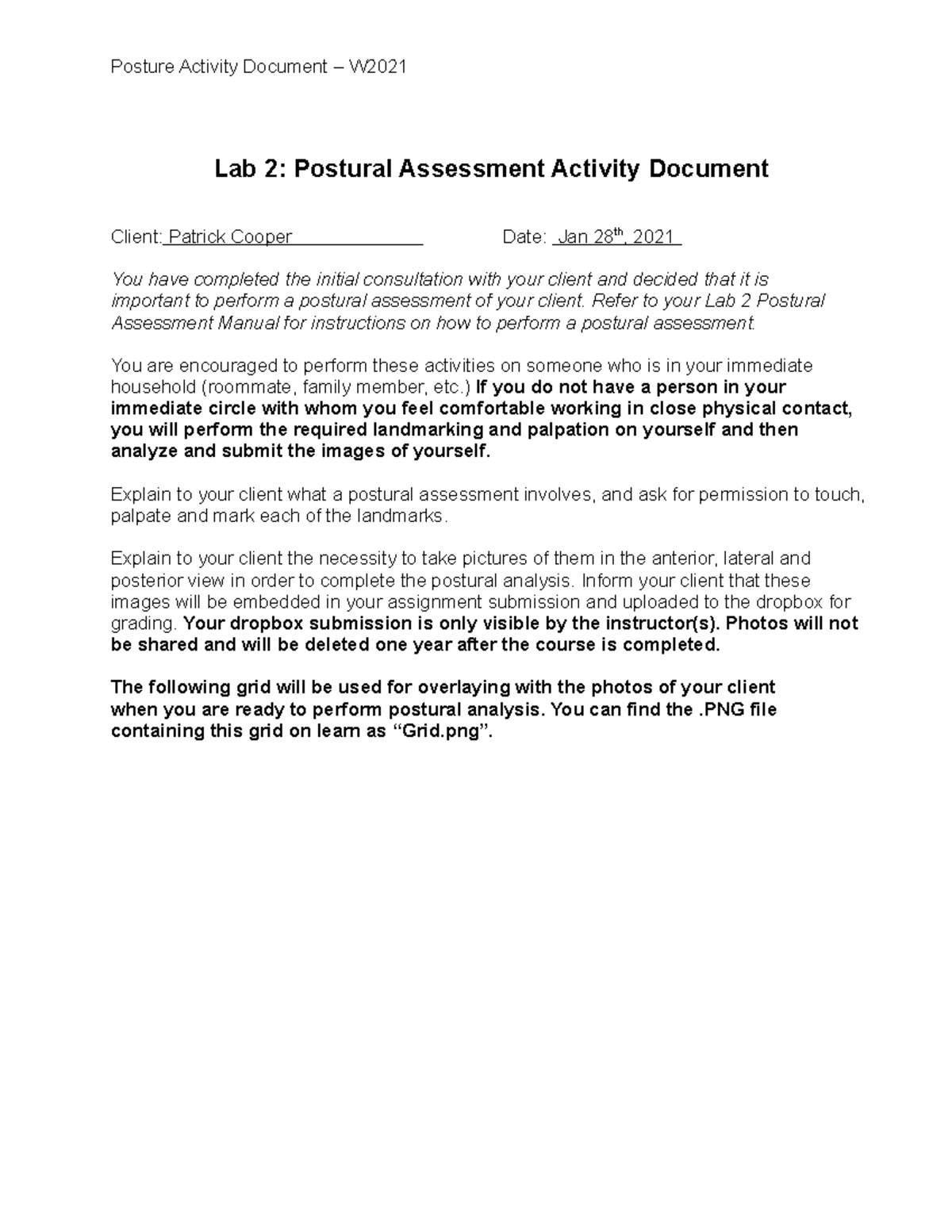 Lab 2 - Postural Assessment Activity Document - W2021 Submission - Studocu