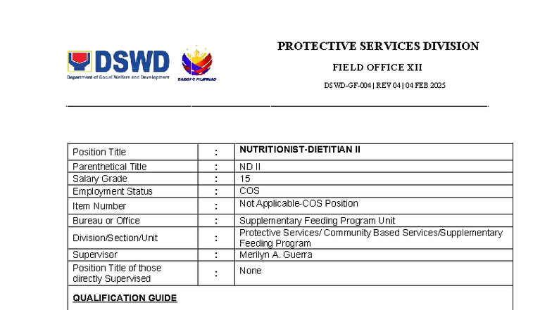 Nutritionist-Dietitian II (ND II) Job Description - CBJD ND II - Studocu