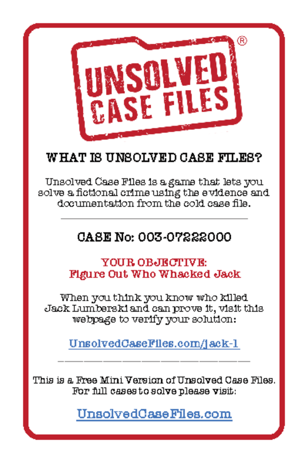 Unsolved Case Files: Who Killed Jack Lumberski? (Case No. 003) - Studocu