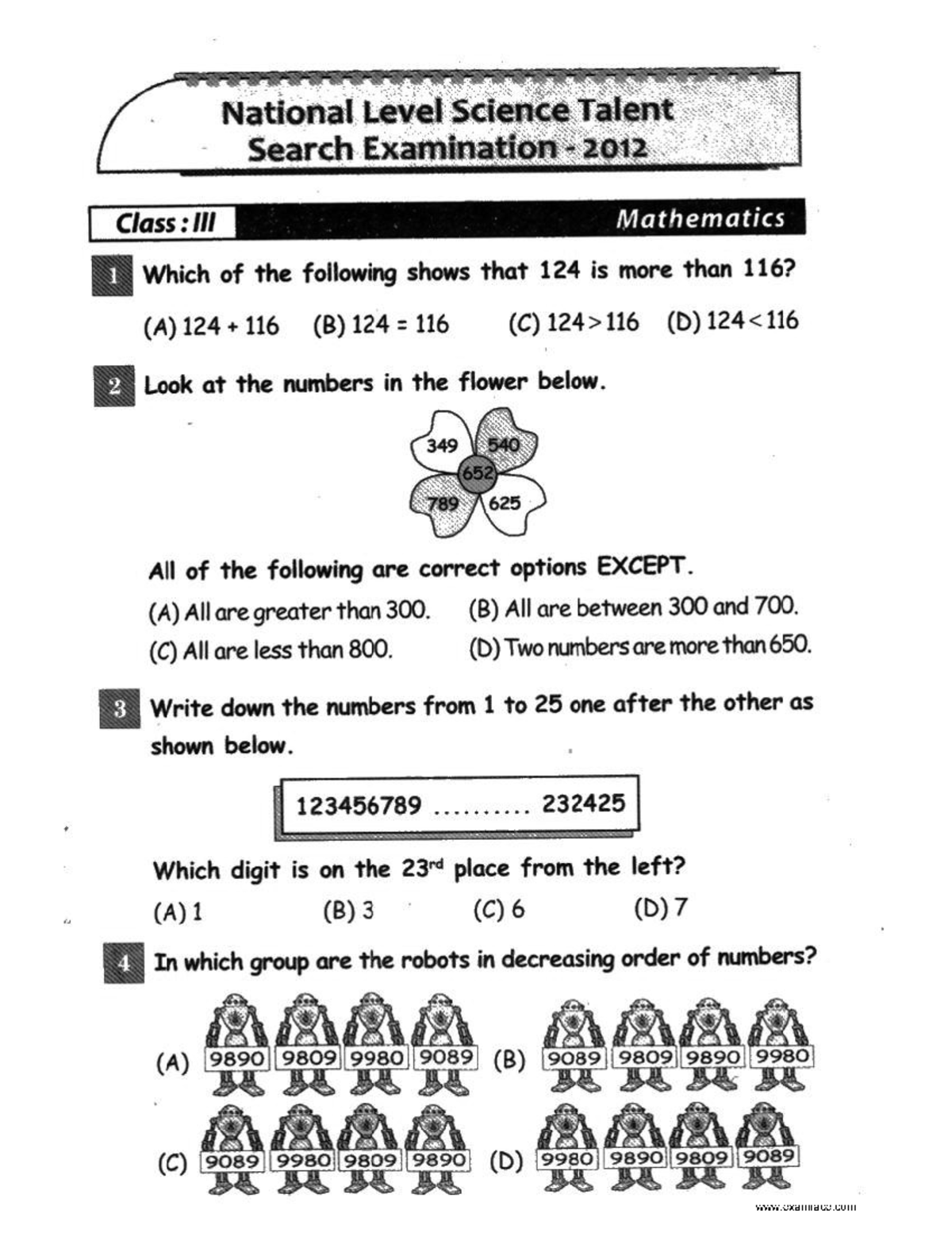 Nstse Class 3 Solved Paper 2012 - National Level Science Talent Search ...