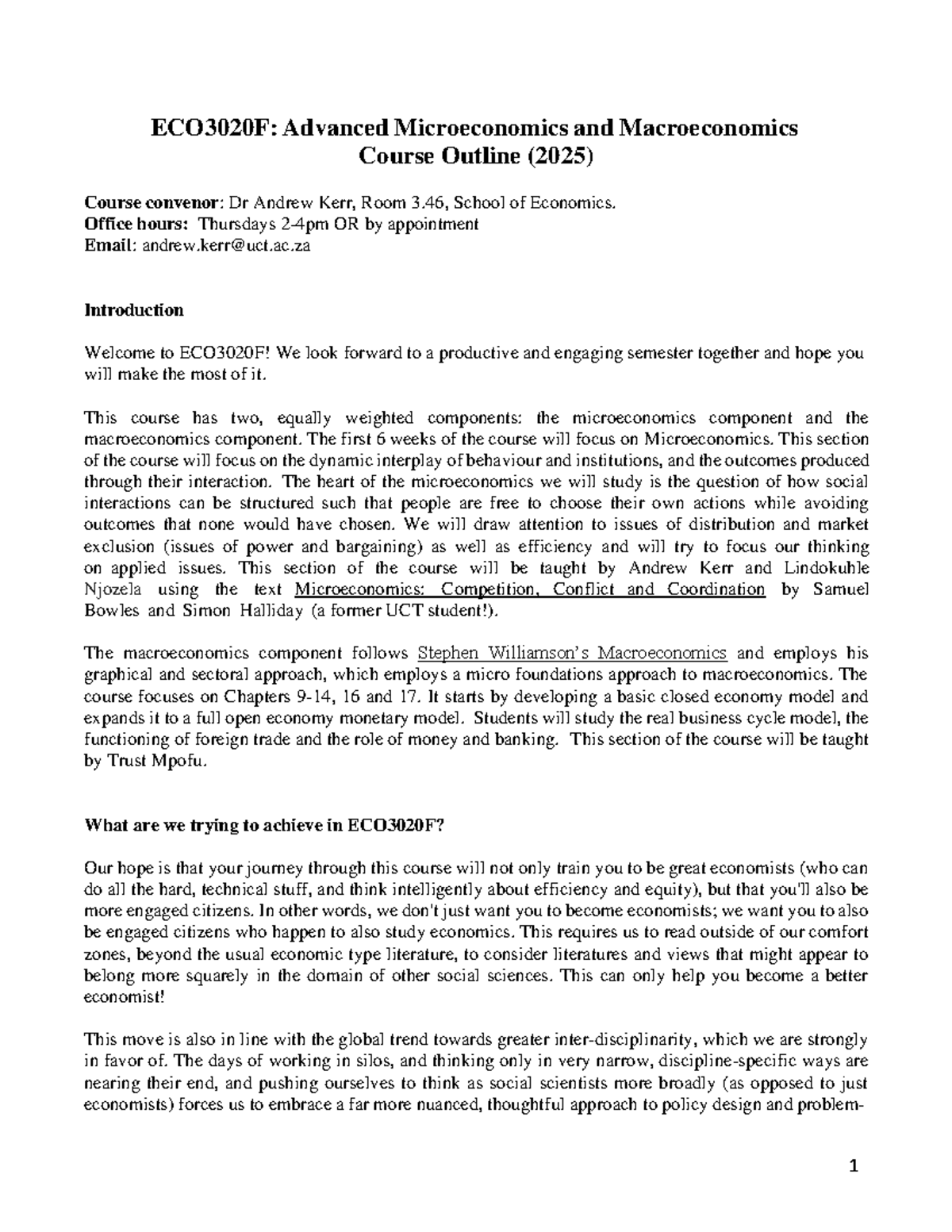 ECO3020F Course Outline: Advanced Micro and Macroeconomics (2025) - Studocu