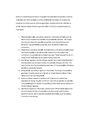 Quantum Mechanics - Study Notes & Assignments - Studocu