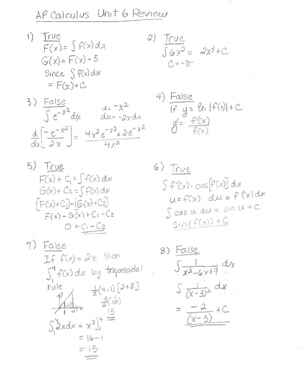 AP Calculus AB Unit 6 Review: Worked Solutions & Explanations - Studocu