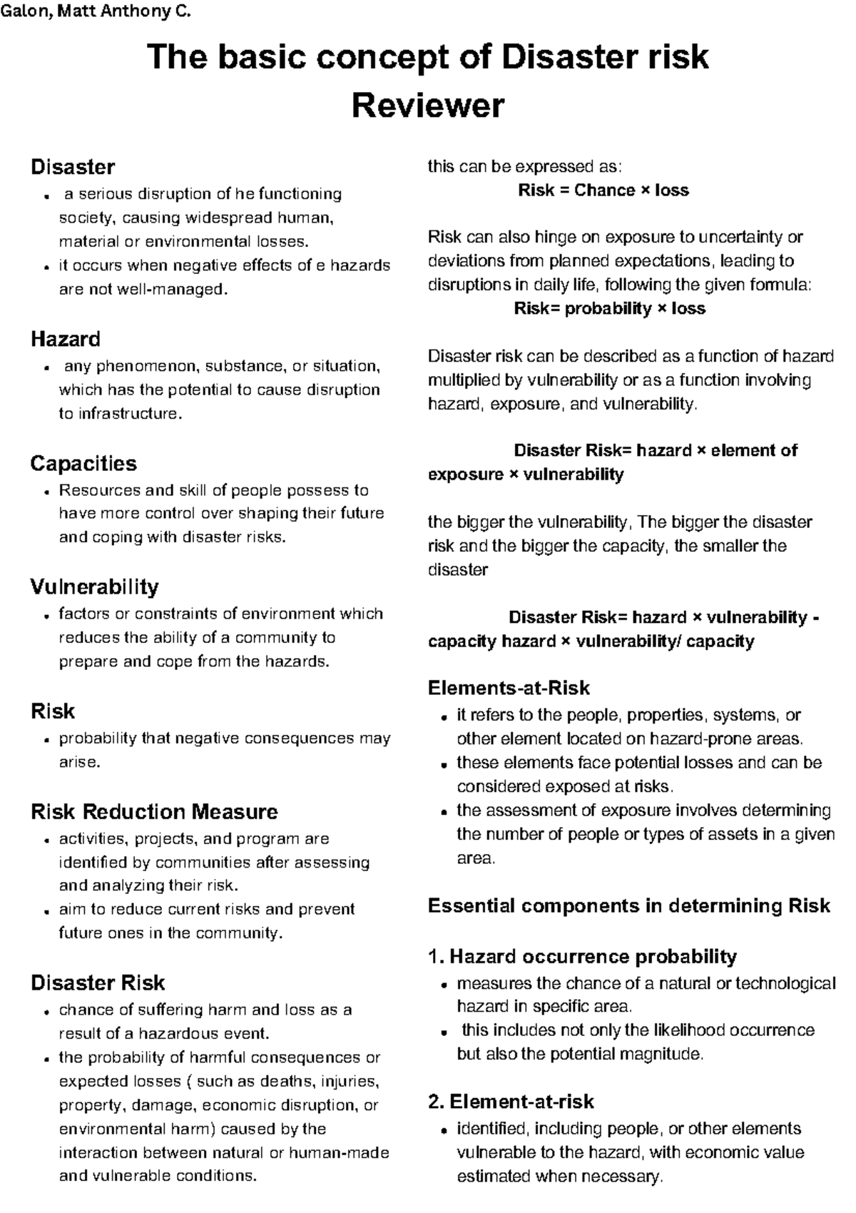 DRRM Module 1-3 Reviewer: Understanding Disaster Risk Concepts - Studocu